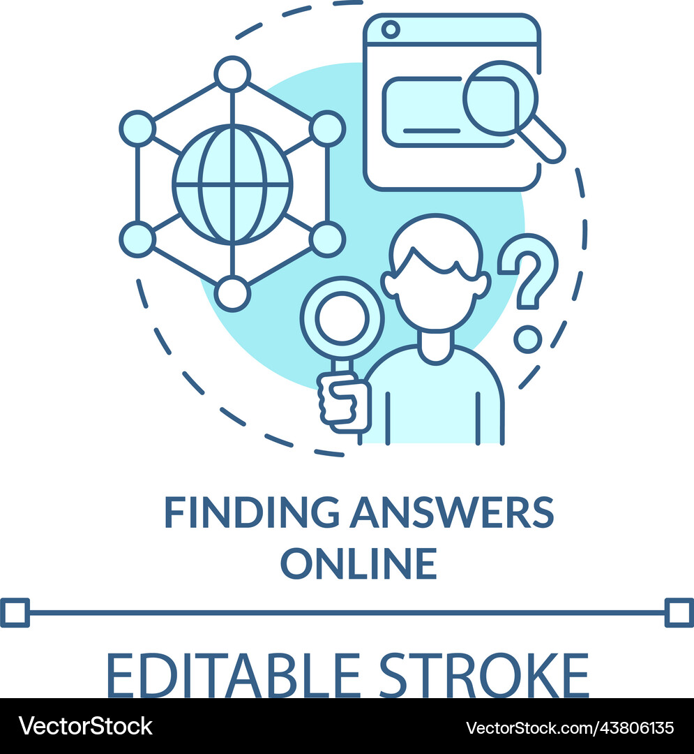 Finding answers online turquoise concept icon Vector Image