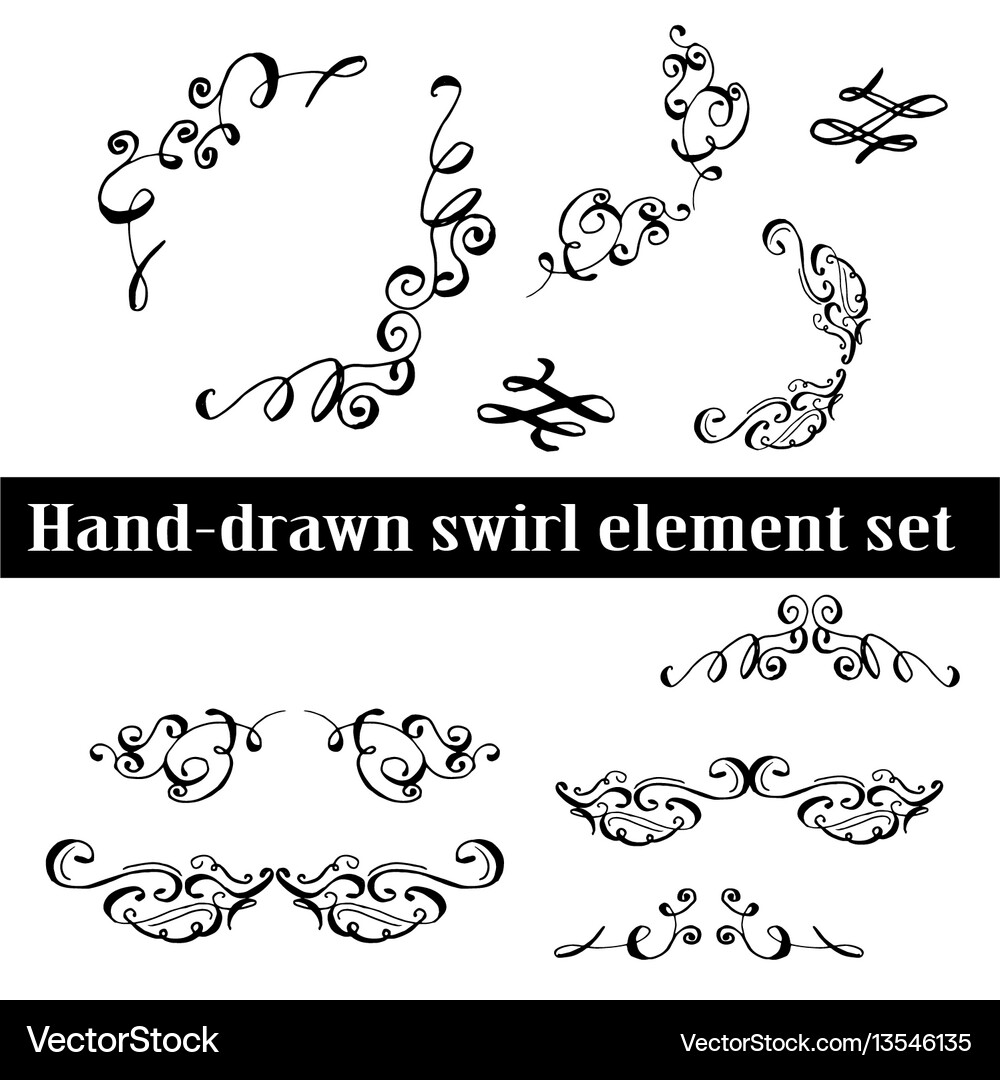 Hand Drawn Ink Swirls & Curls Royalty Free Vector Image