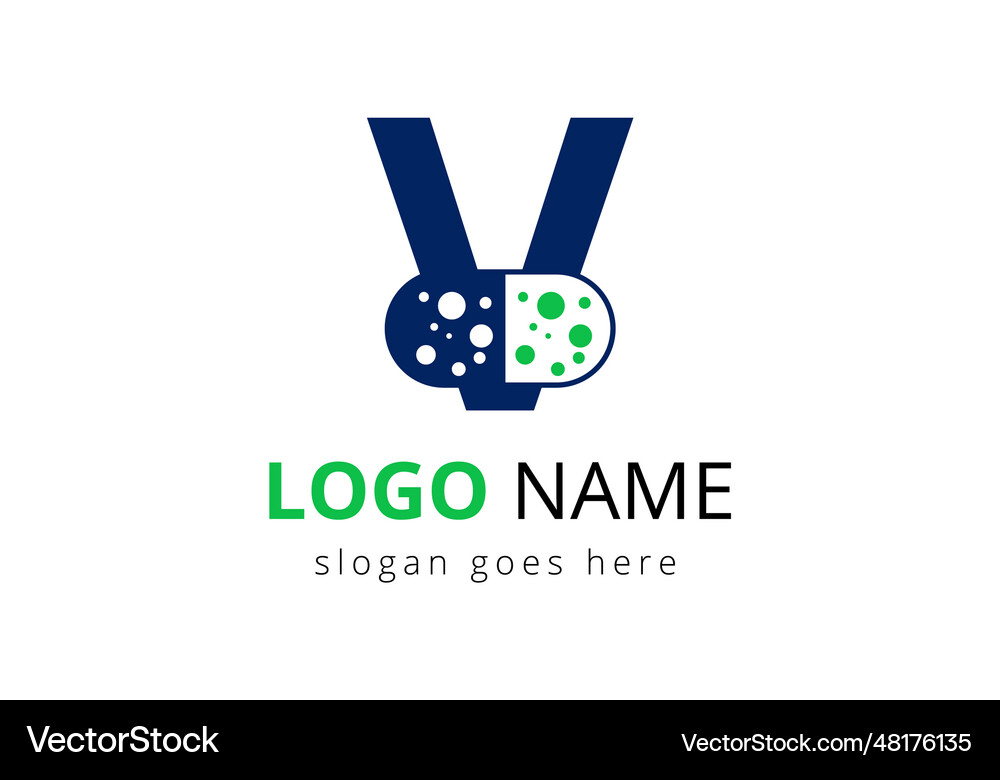 Letter v medicine tablet logo concept for Vector Image