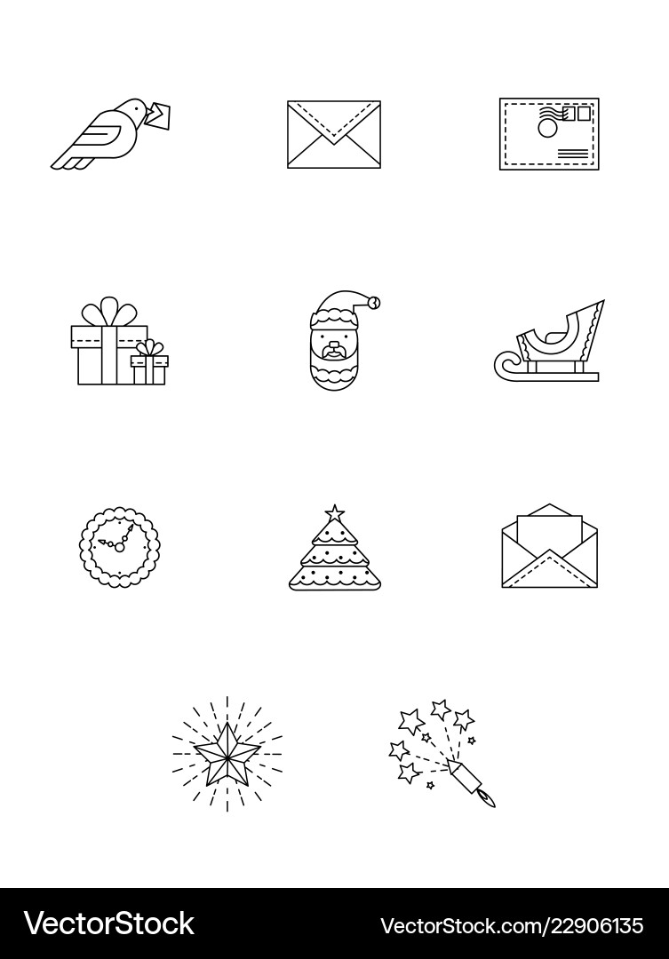 New year outline icons set Royalty Free Vector Image