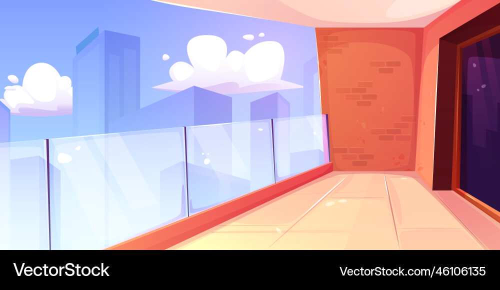 Open empty terrace with brick wall and city view Vector Image