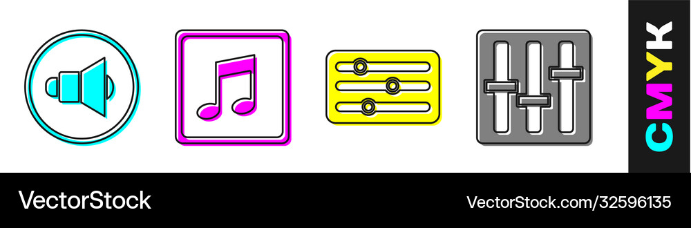 Set speaker volume music note tone sound mixer Vector Image