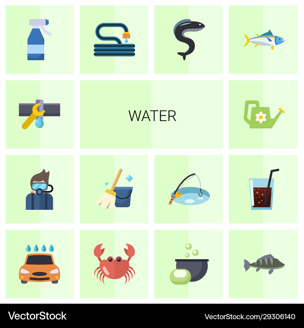 14 water flat icons set isolated on white Vector Image