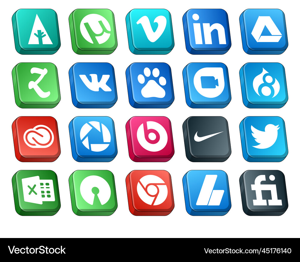 20 social media icon pack including twitter beats Vector Image