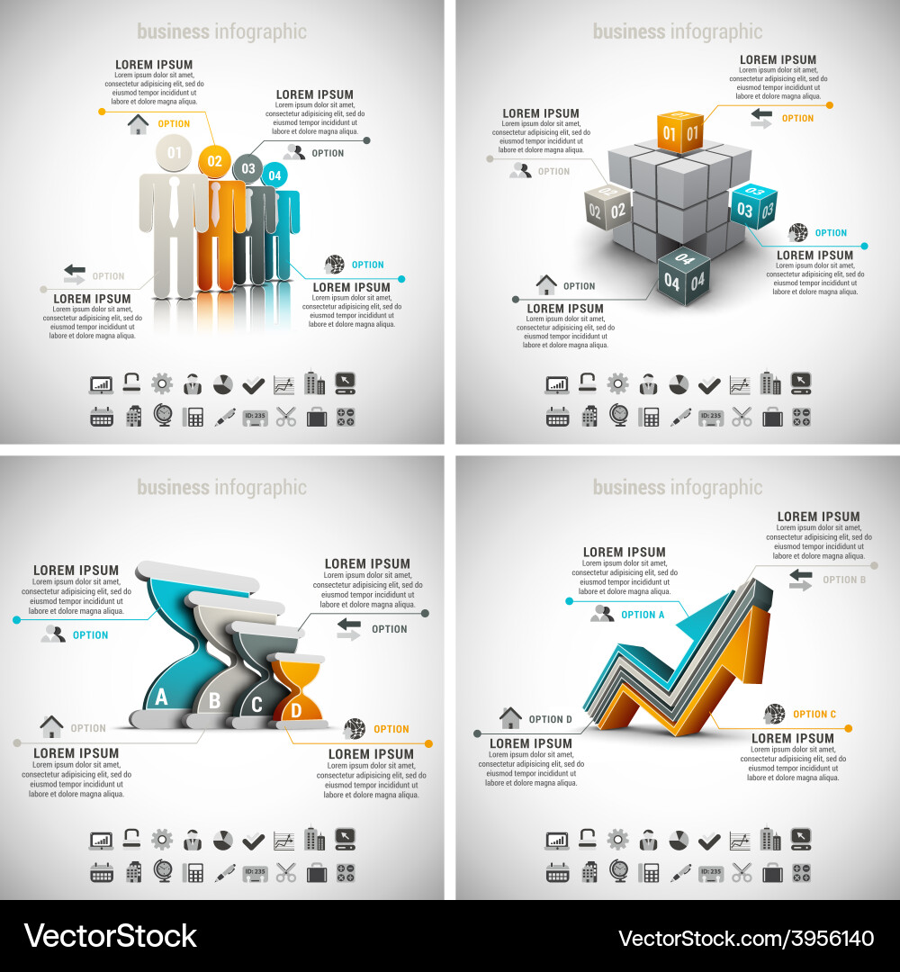 4 in 1 business infographics Royalty Free Vector Image
