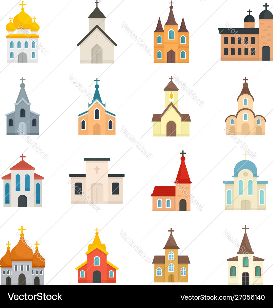 Church icons set flat style Royalty Free Vector Image