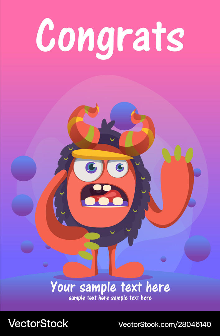 Cute monster congrats greeting card Royalty Free Vector