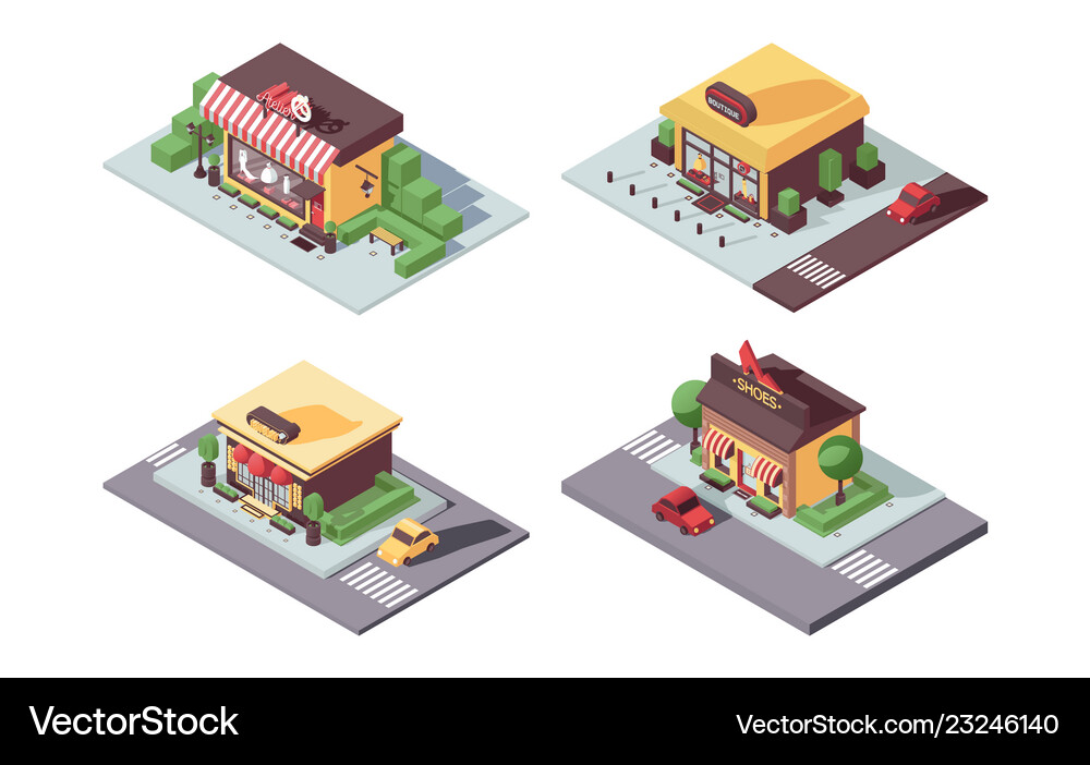 Isometric small business shops concept atelier Vector Image