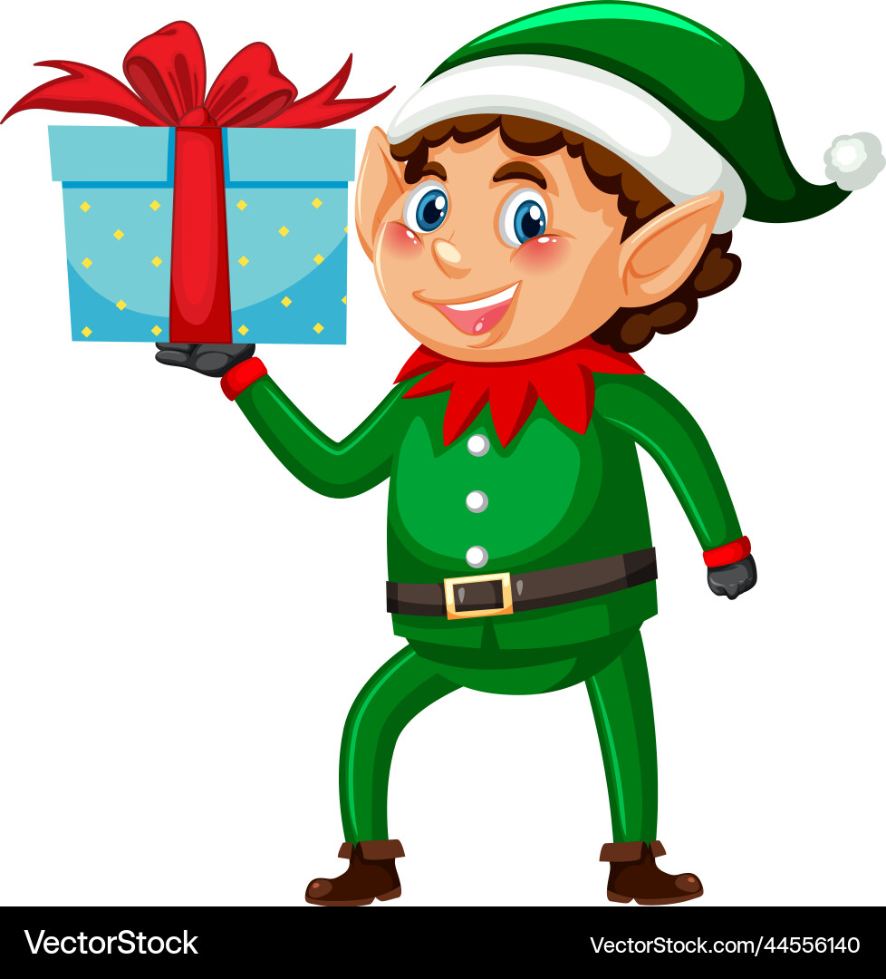Little elf holding christmas gift Royalty Free Vector Image