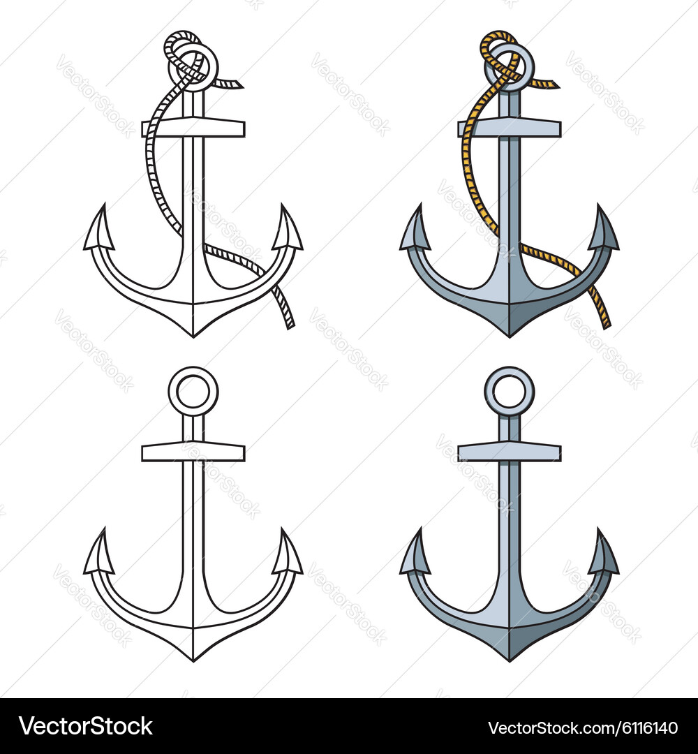 Set with isolated anchors black and white Vector Image