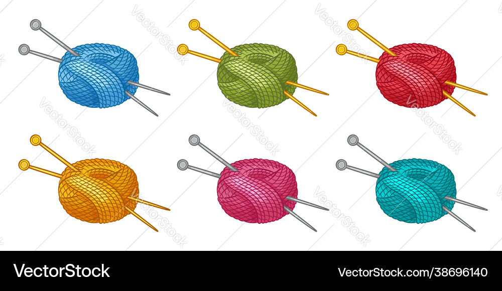 Skein thread yarn ball wool with knitting needles Vector Image