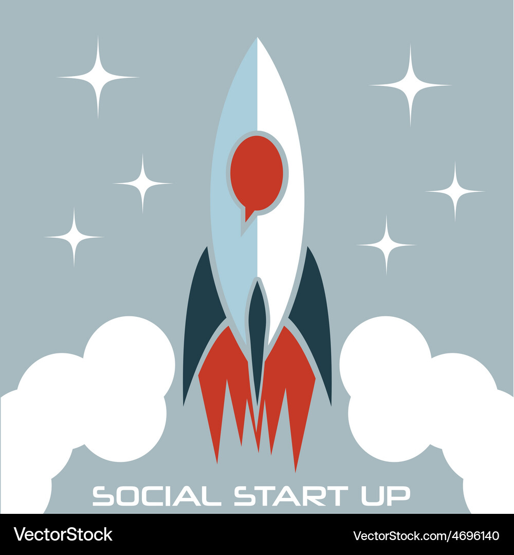 Social start up flat design concept with rocket Vector Image