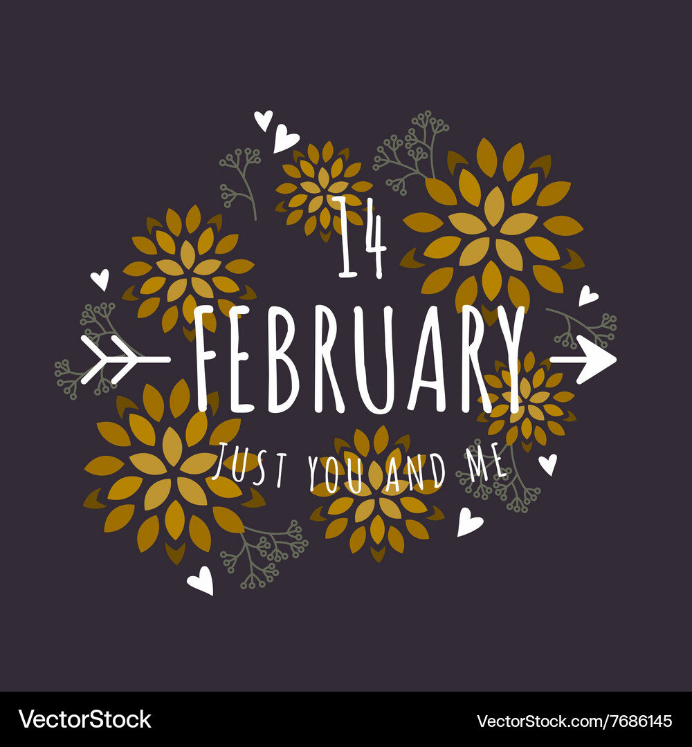 Decorative floral frame with text - 14 february Vector Image