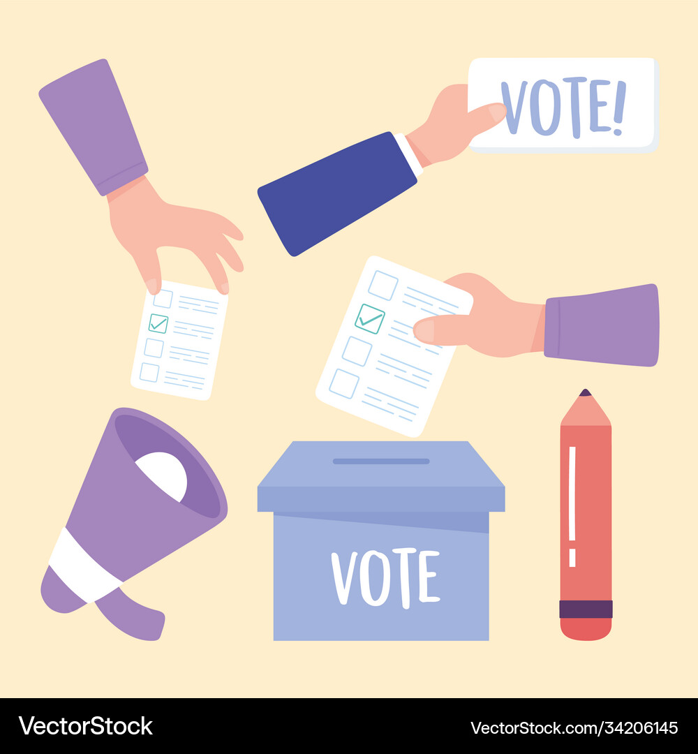 Election day hands with ballot speaker box Vector Image