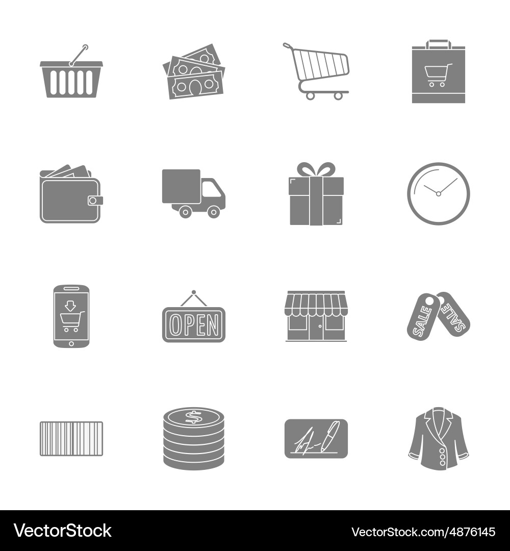 Shopping silhouettes icons set Royalty Free Vector Image