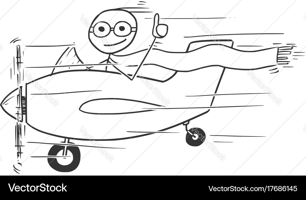 Stickman cartoon smiling man flying small Vector Image