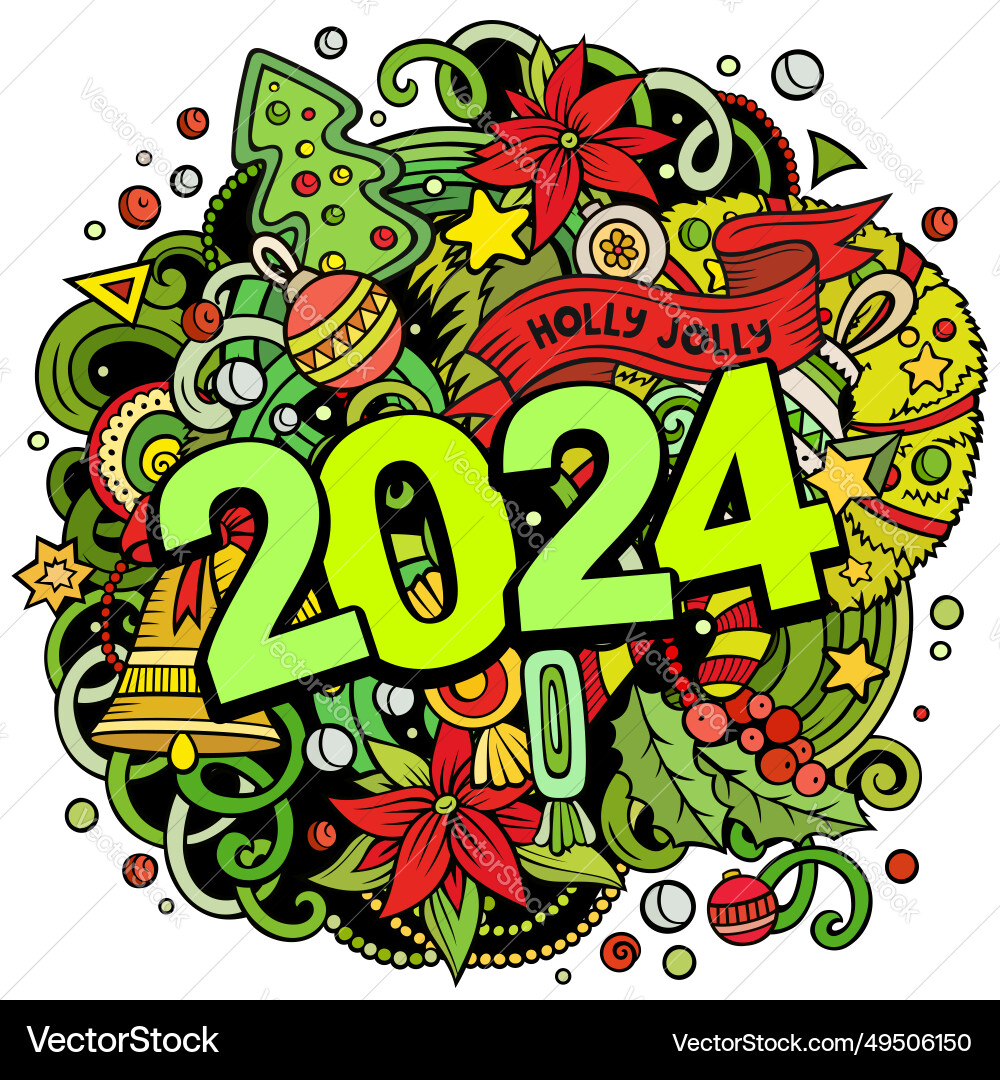 2024 doodles new year objects and elements poster Vector Image