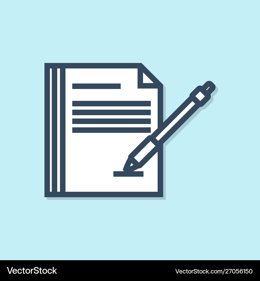 Blue line blank notebook and pen icon isolated Vector Image