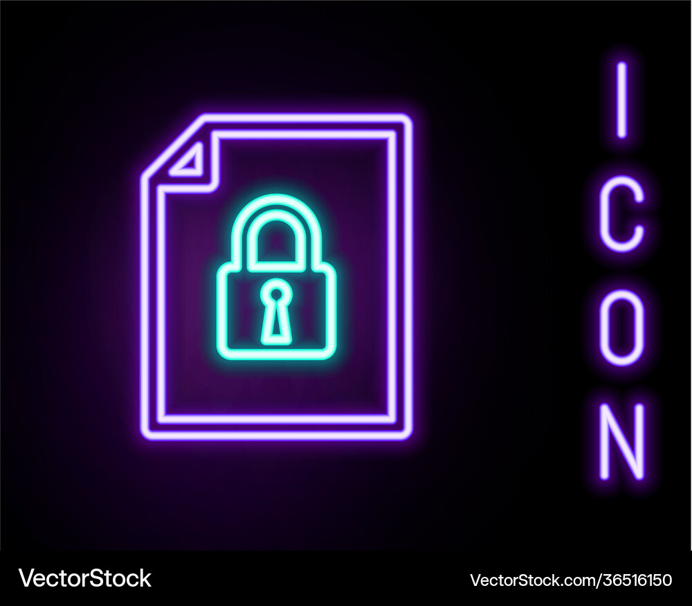 Glowing neon line document and lock icon isolated Vector Image