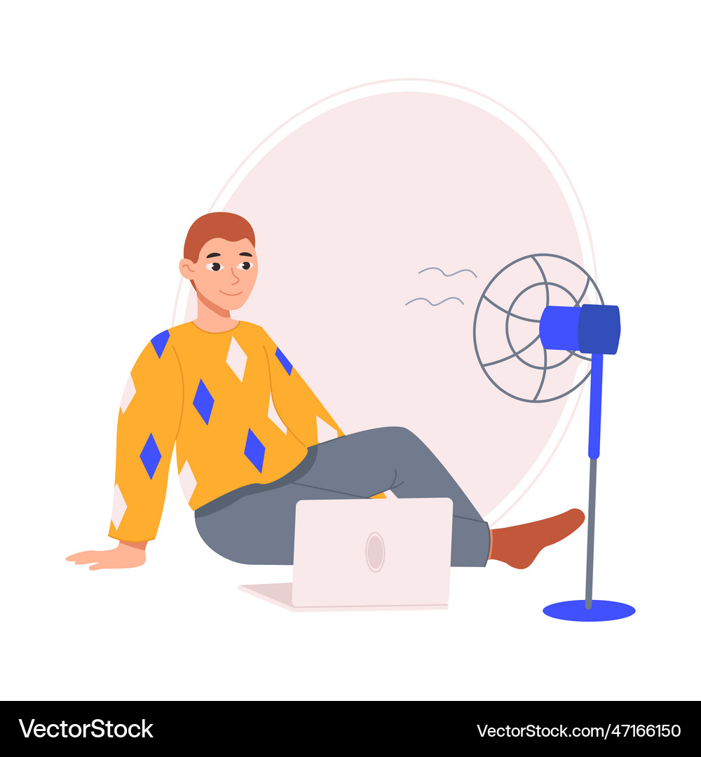 Guy with a laptop and a fan Royalty Free Vector Image