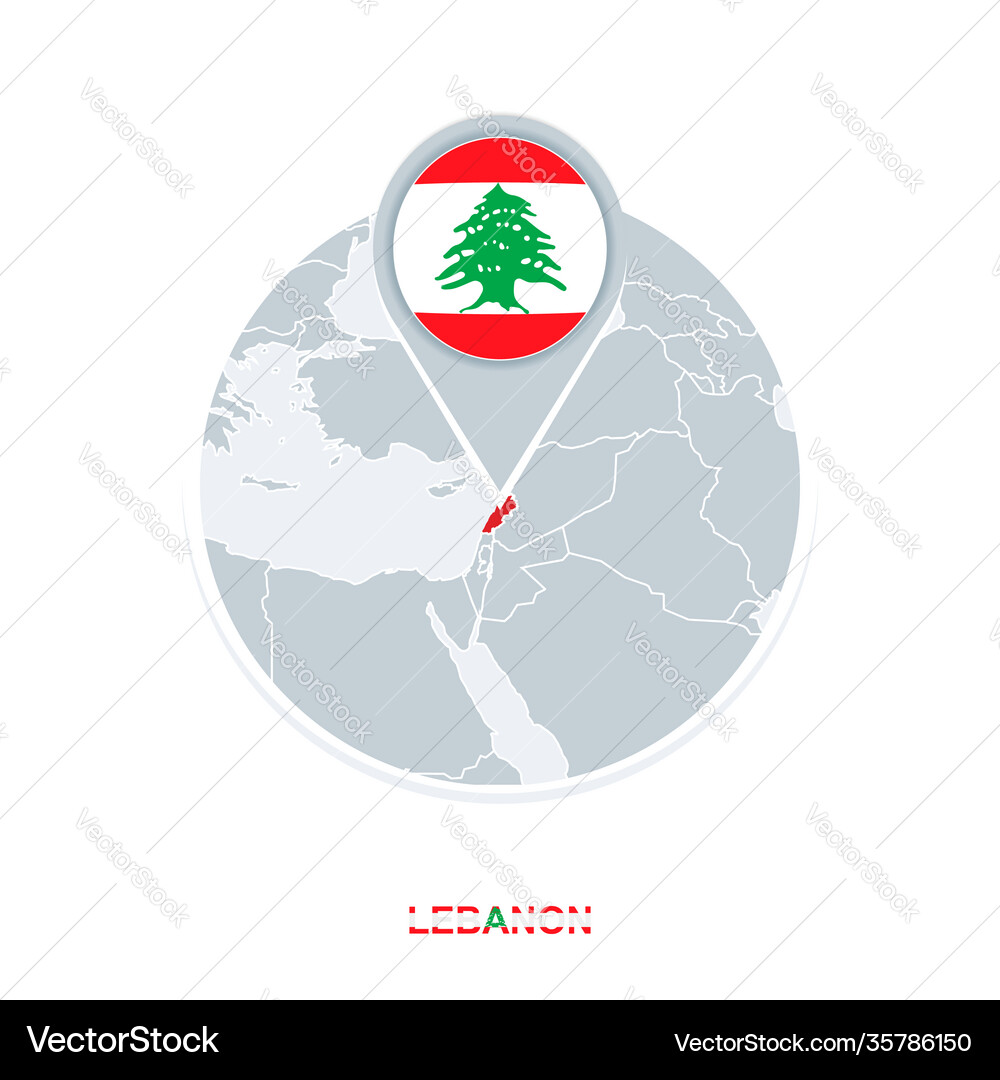 Lebanon map and flag icon with highlighted Vector Image