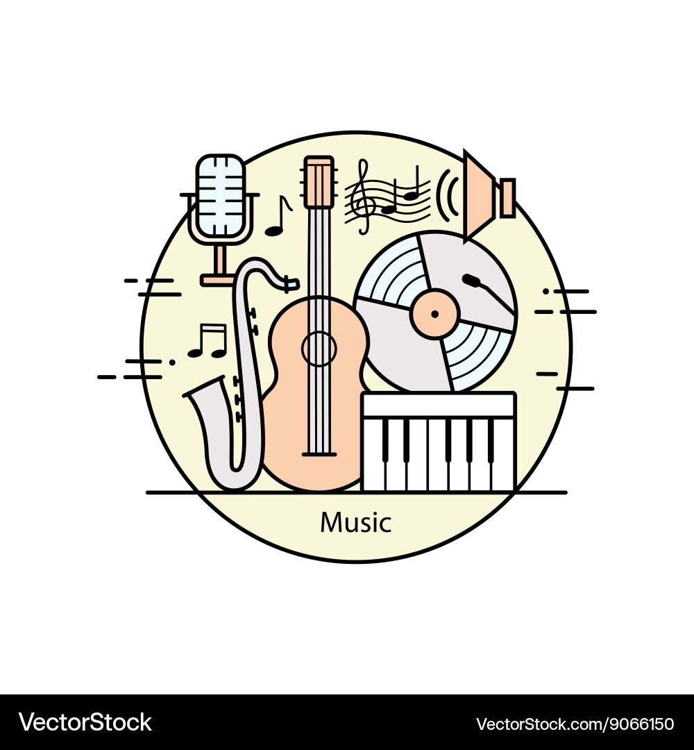 Modern color thin line art design music Royalty Free Vector