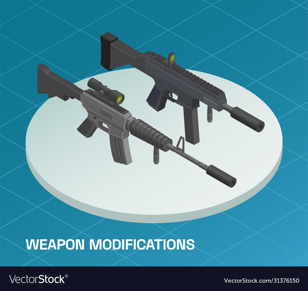 Weapon modifications isometric composition Vector Image