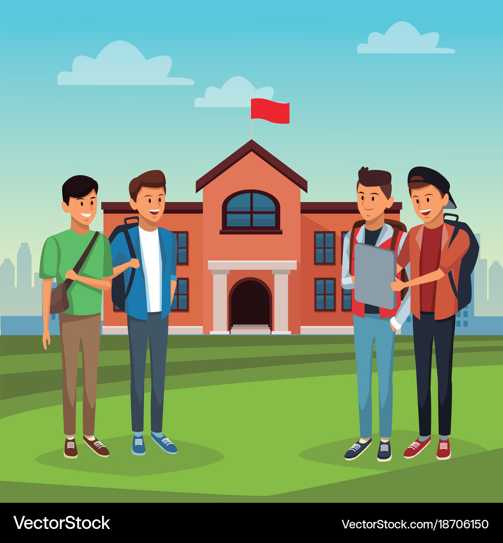 Young students in highschool building Royalty Free Vector