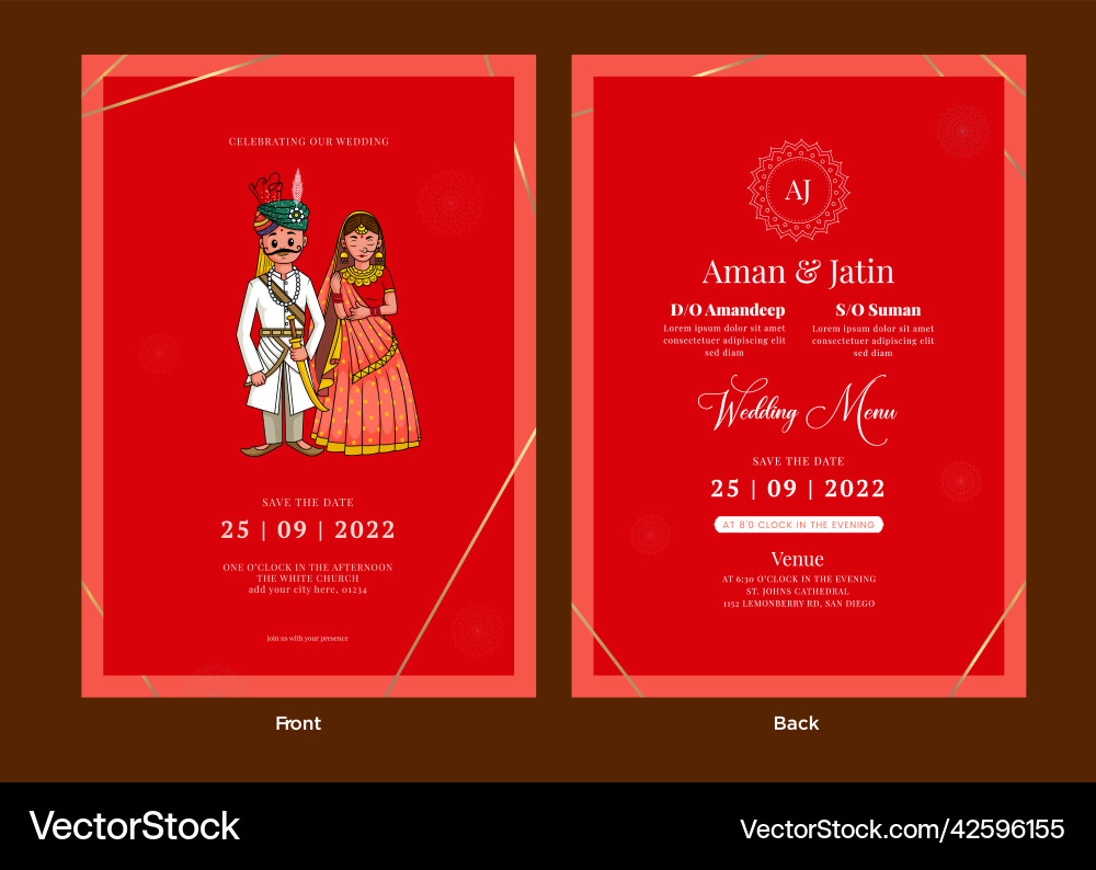 Beautiful indian wedding invitation card Vector Image