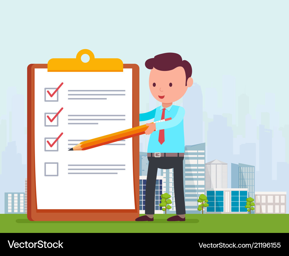 Businessman is holding pencil and notes list tasks