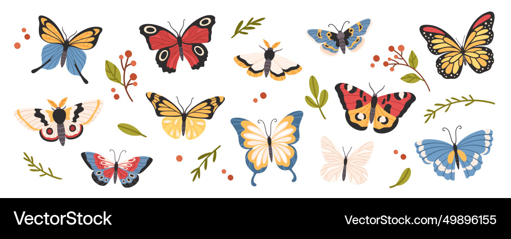 Cartoon butterflies cute spring insects Royalty Free Vector