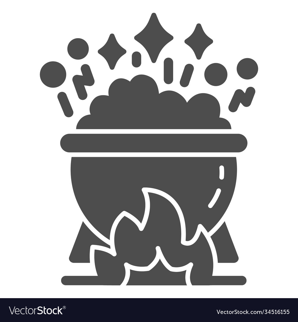 Cauldron with magic potion on fire solid icon Vector Image