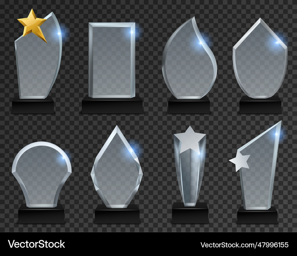 Glass trophy acrylic transparent awards Royalty Free Vector