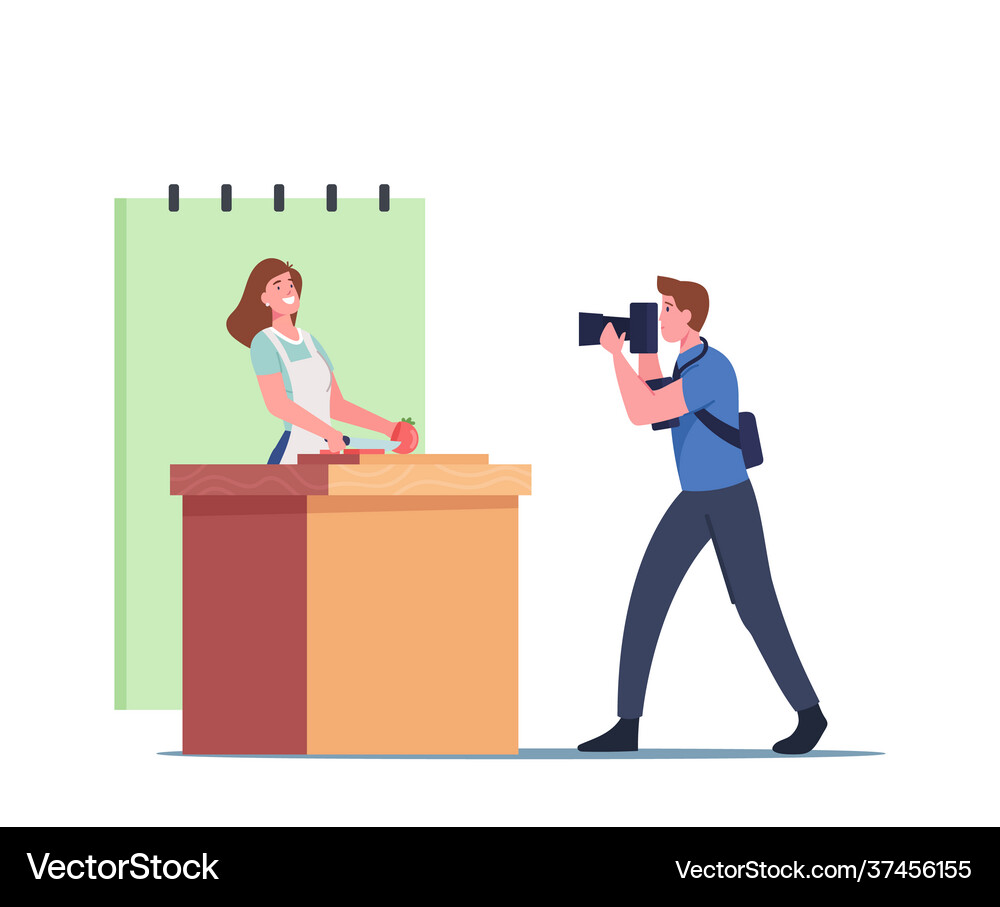 Professional videographer male character recording