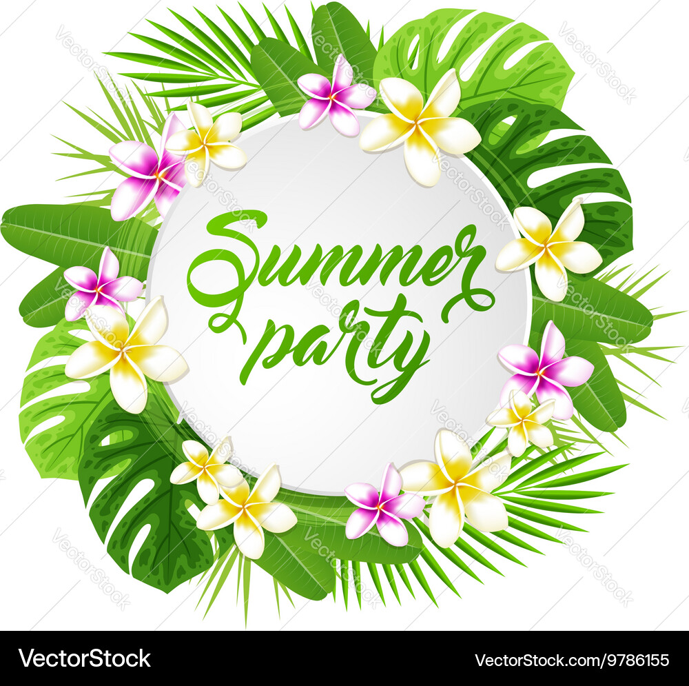 Round banner with tropical flowers Royalty Free Vector Image