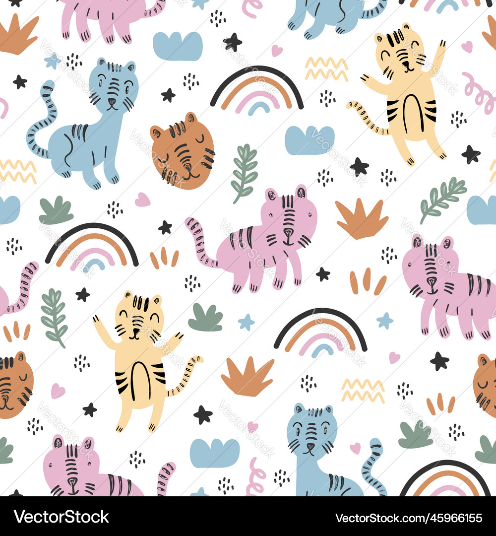 Seamless pattern of cute cat isolated on white Vector Image