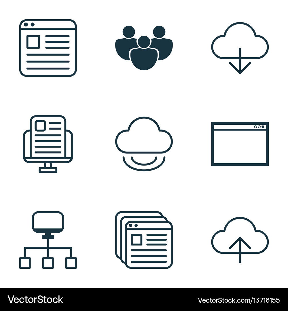 Set of 9 online connection icons includes virtual Vector Image