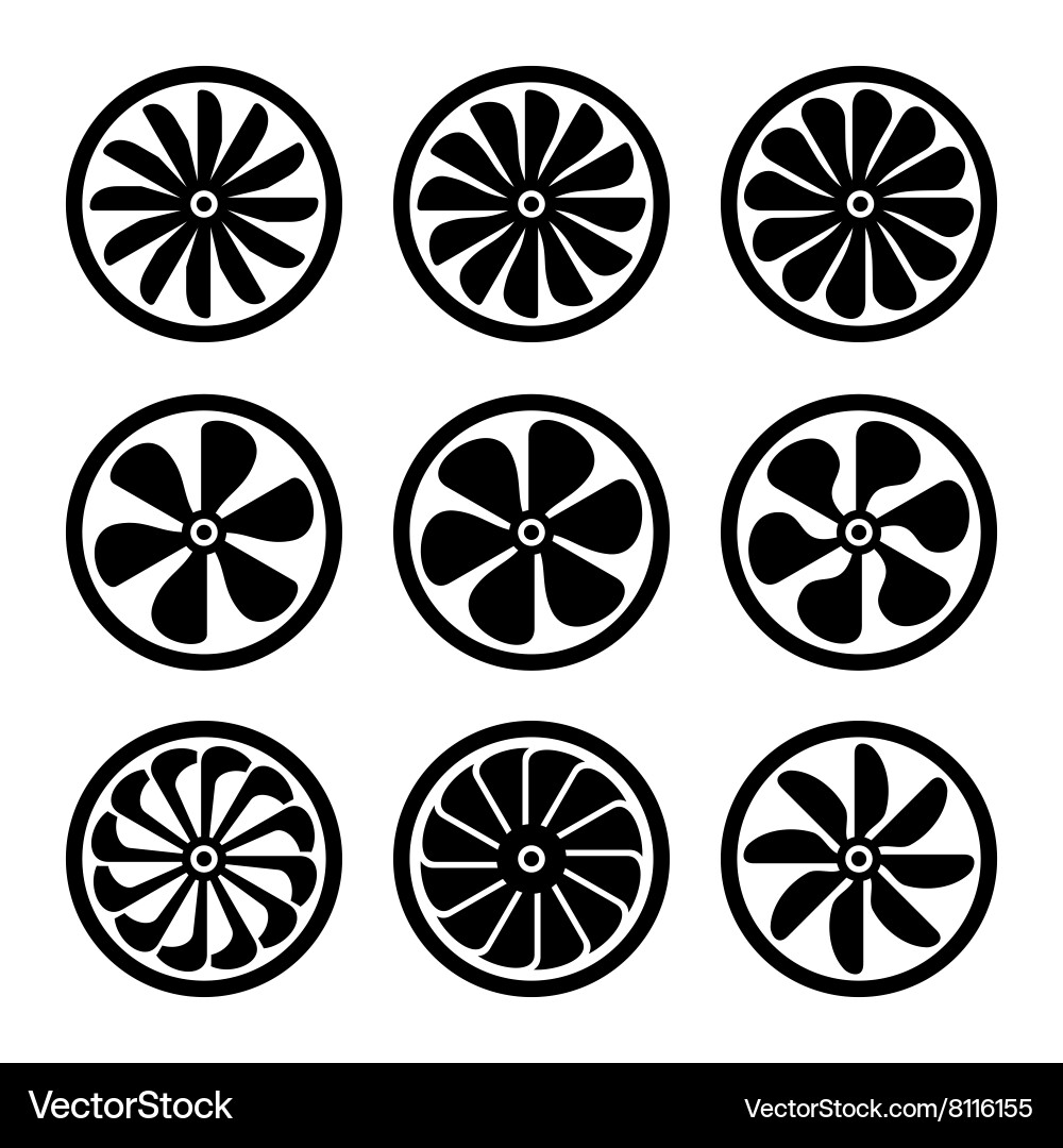 Turbines icons set turbojet engine power Vector Image