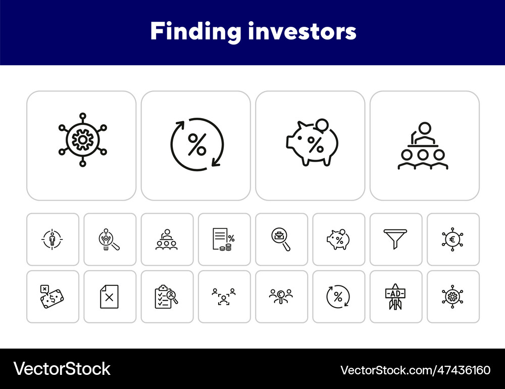 Finding investors line icon set Royalty Free Vector Image