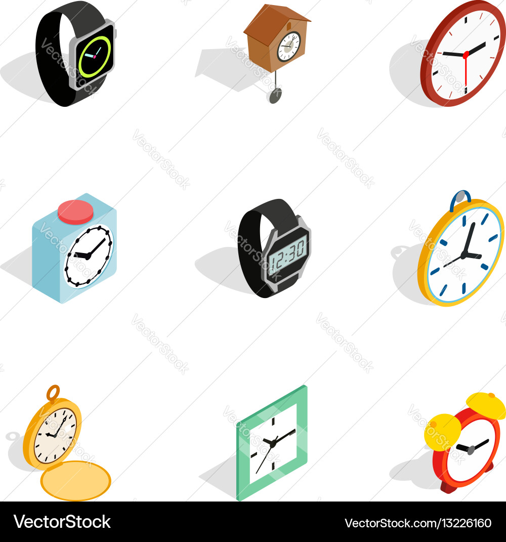 Modern time icons isometric 3d style Royalty Free Vector