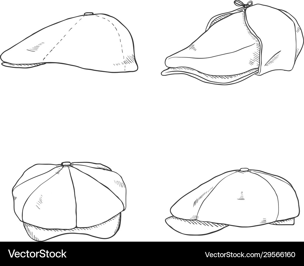Set sketch retro tweed caps Royalty Free Vector Image