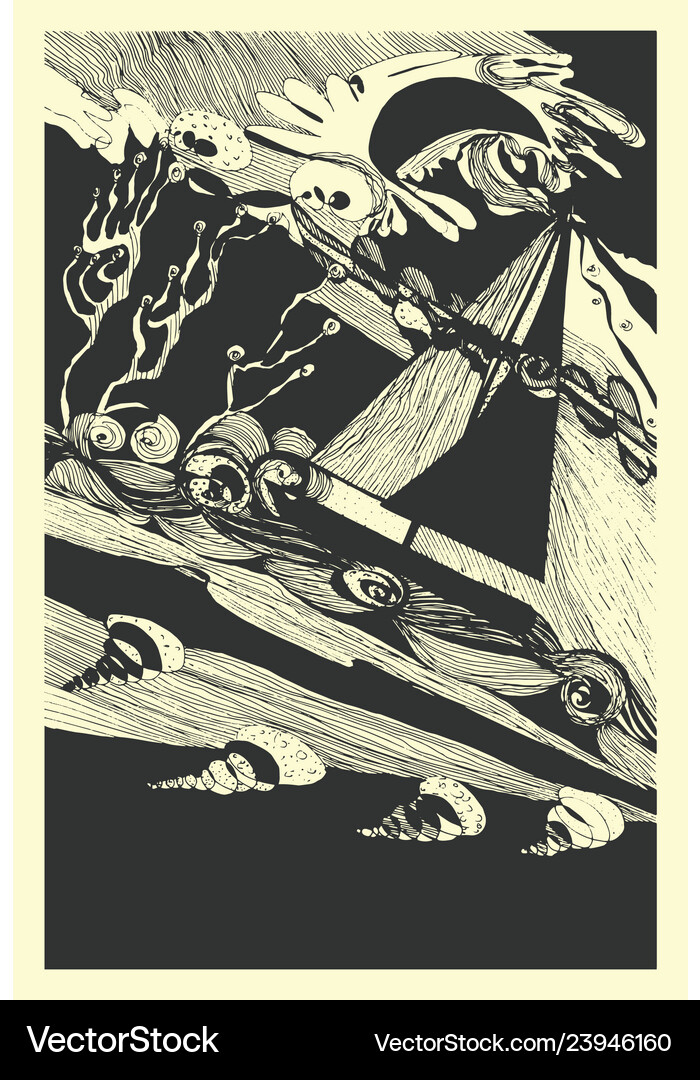 Ship at sea hand drawn abstract Royalty Free Vector Image