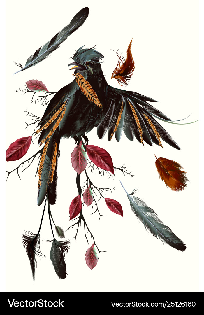 Tropical bird on a branch with leafs Royalty Free Vector