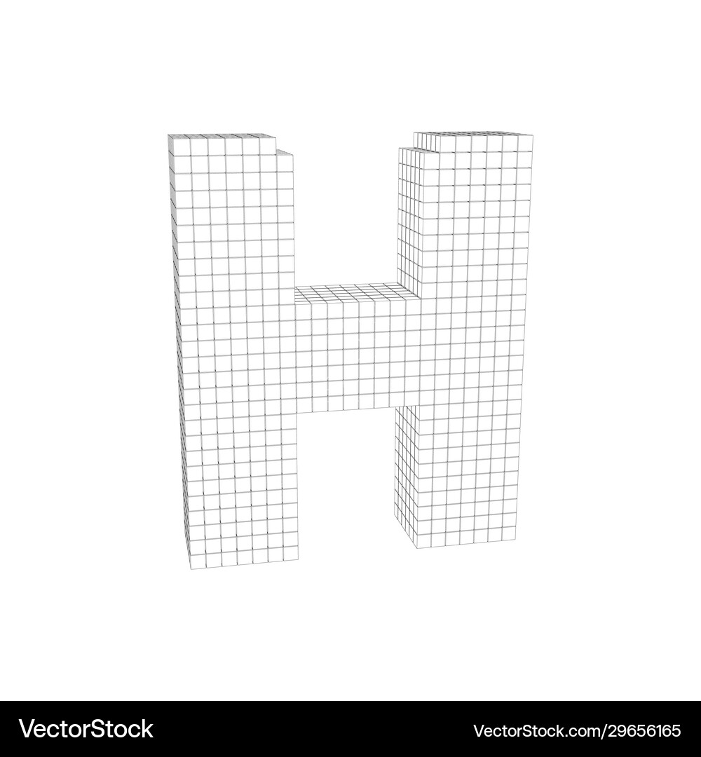 3d pixelated capital letter h outline Royalty Free Vector