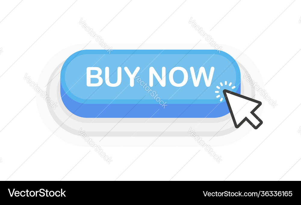 Buy now blue 3d button in flat style isolated Vector Image