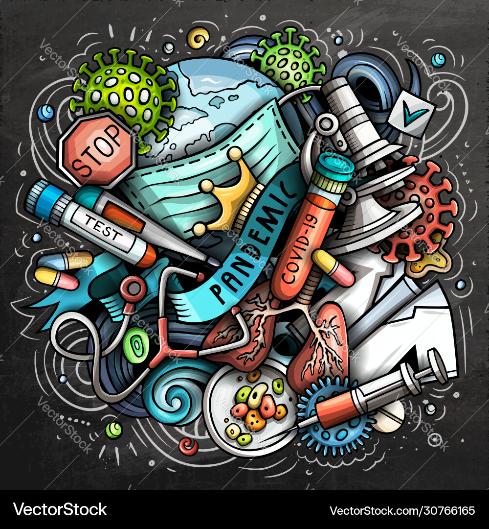 Cartoon doodles pandemic Royalty Free Vector Image
