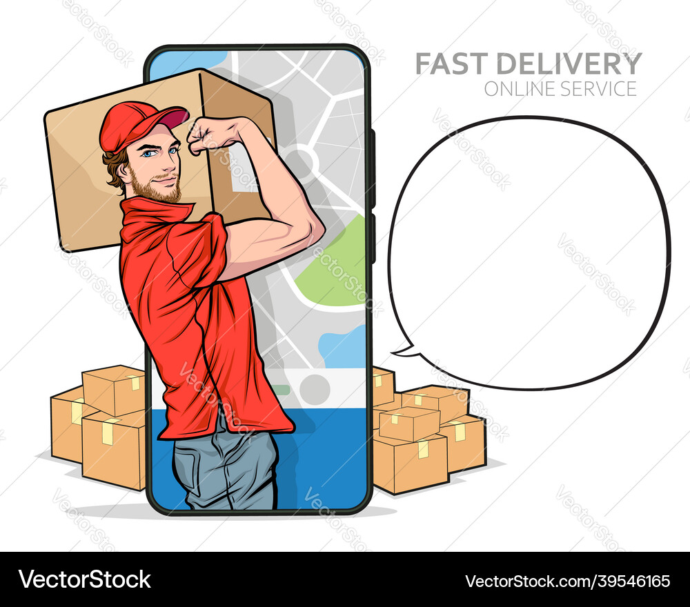 Fast delivery man service from mobile phone we Vector Image