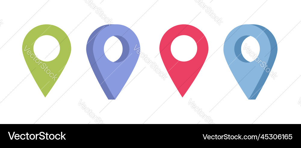 Map pin pointer marker icon green blue red 3d Vector Image