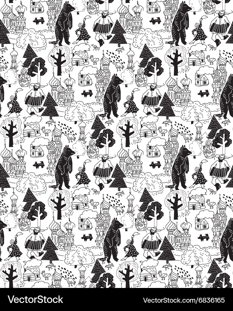 Russia people and landscapes seamless pattern Vector Image