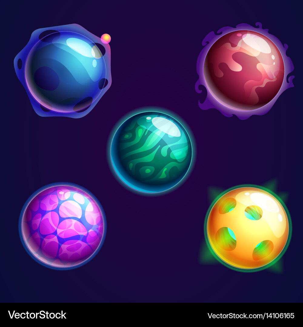 Set isolated universe planets or cosmos stars Vector Image